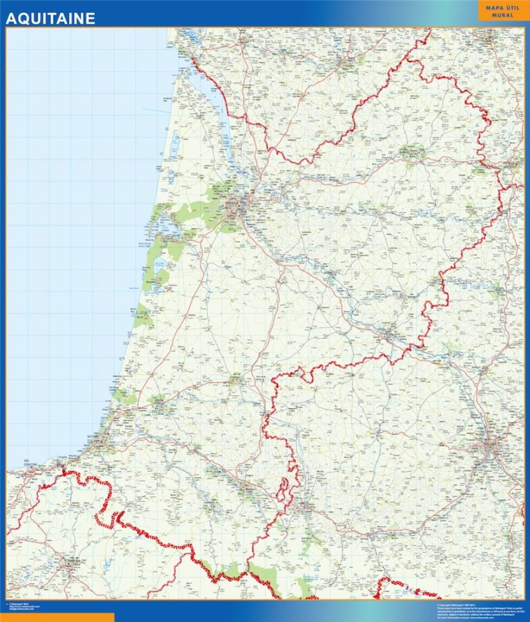 Aquitaine laminated wall map | Wall maps of the world. THE WALL MAPS