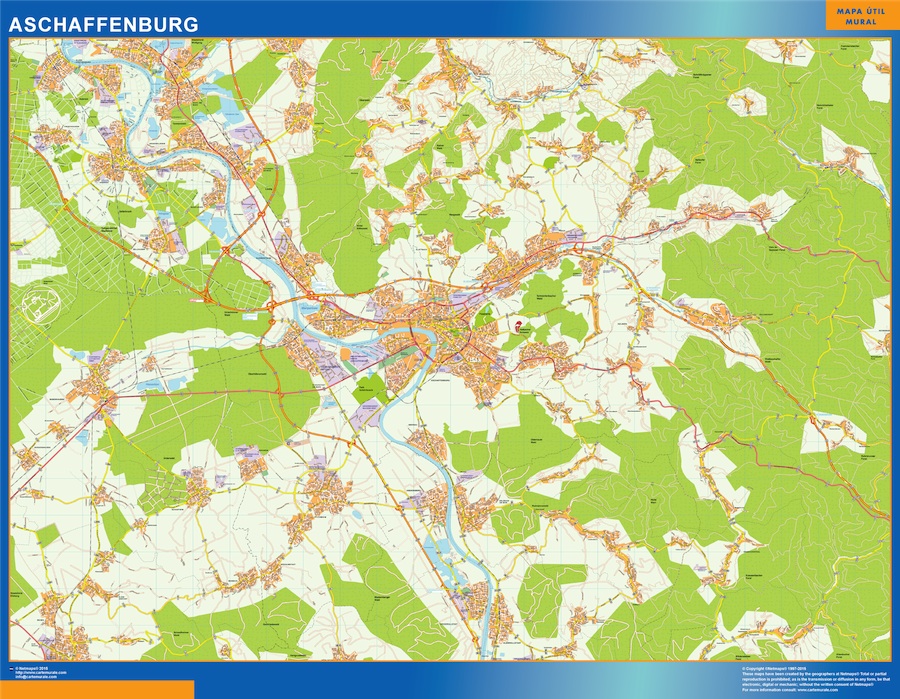 Aschaffenburg wall map in Germany | Wall maps of the world. THE WALL MAPS