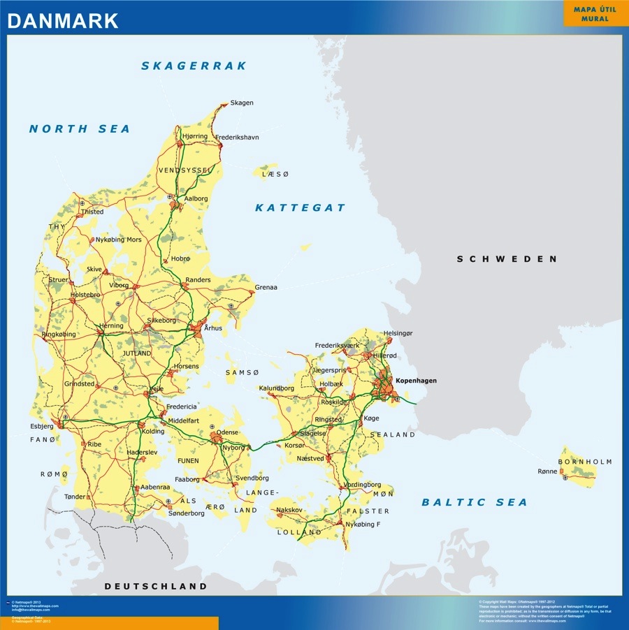Denmark wall map | Wall maps of the world. THE WALL MAPS