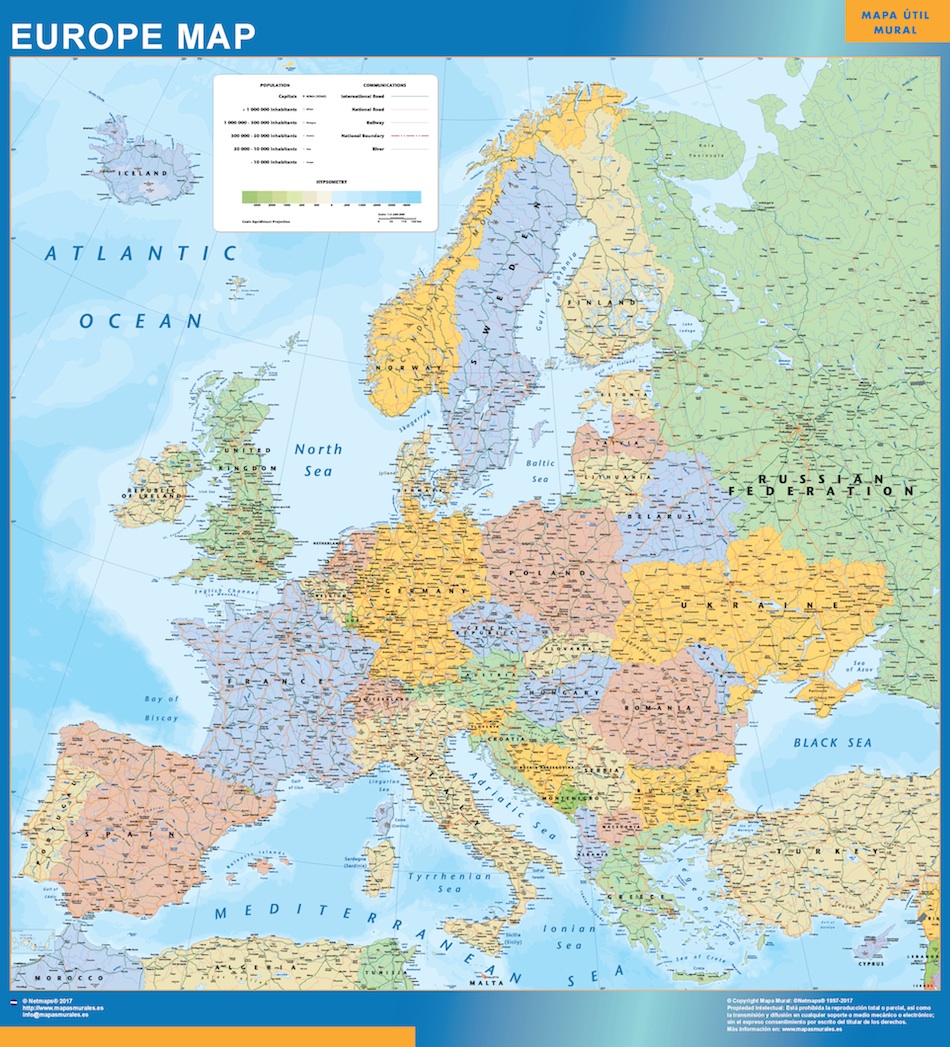 Europe political wall wall map | Wall maps of the world. THE WALL MAPS