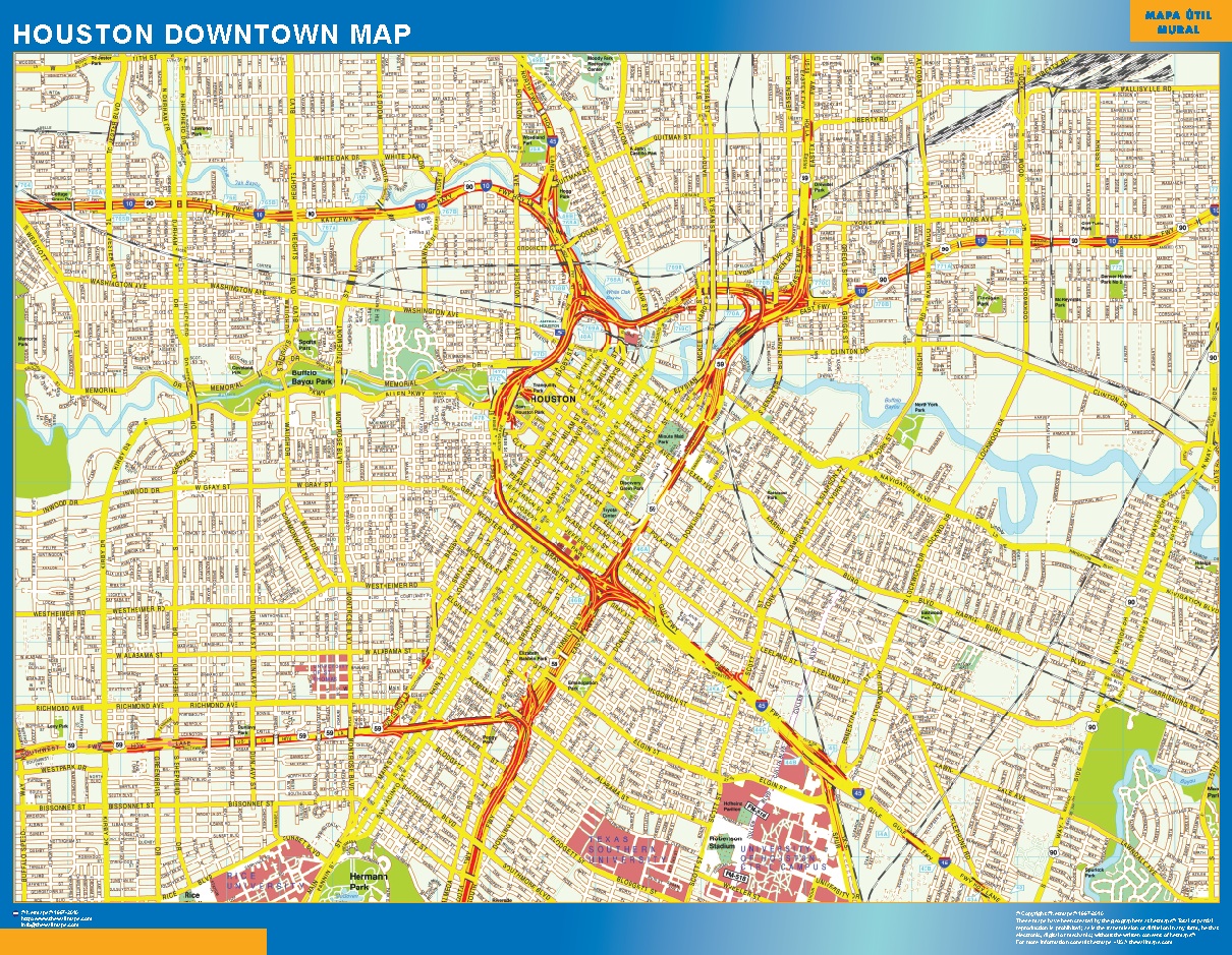 Houston downtown wall map | Wall maps of the world. THE WALL MAPS