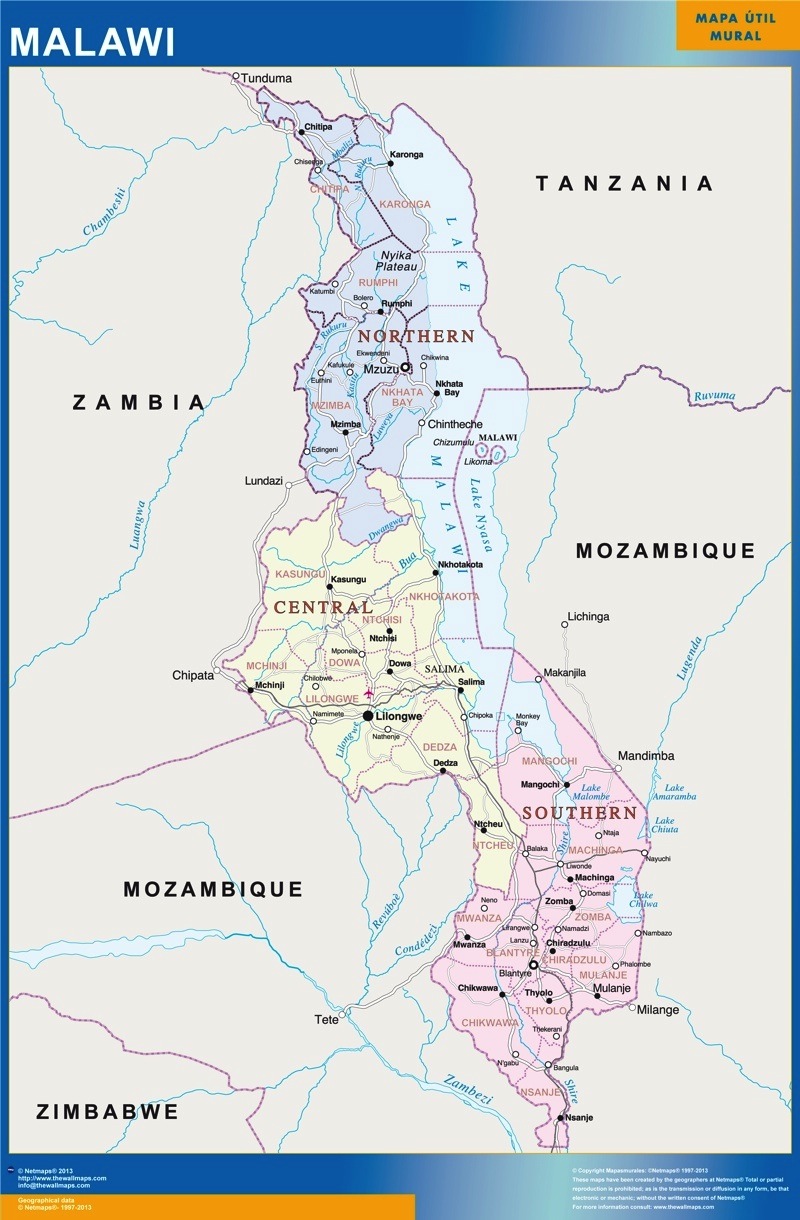 Malawi wall map | Wall maps of the world. THE WALL MAPS