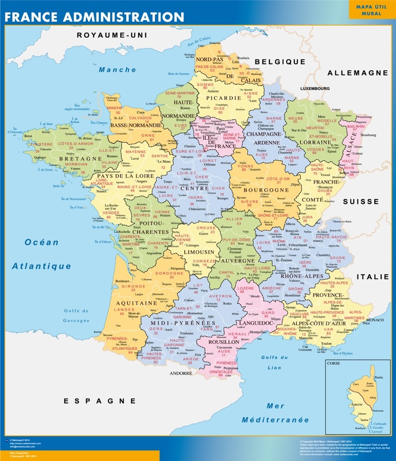 France maps | Wall maps of the world. THE WALL MAPS