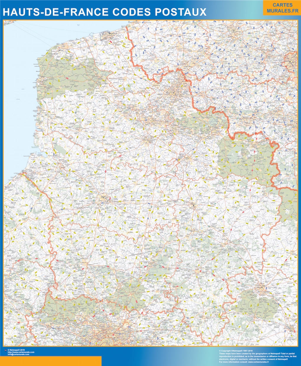wall map of Hauts de France zip codes | Wall maps of the world. THE ...