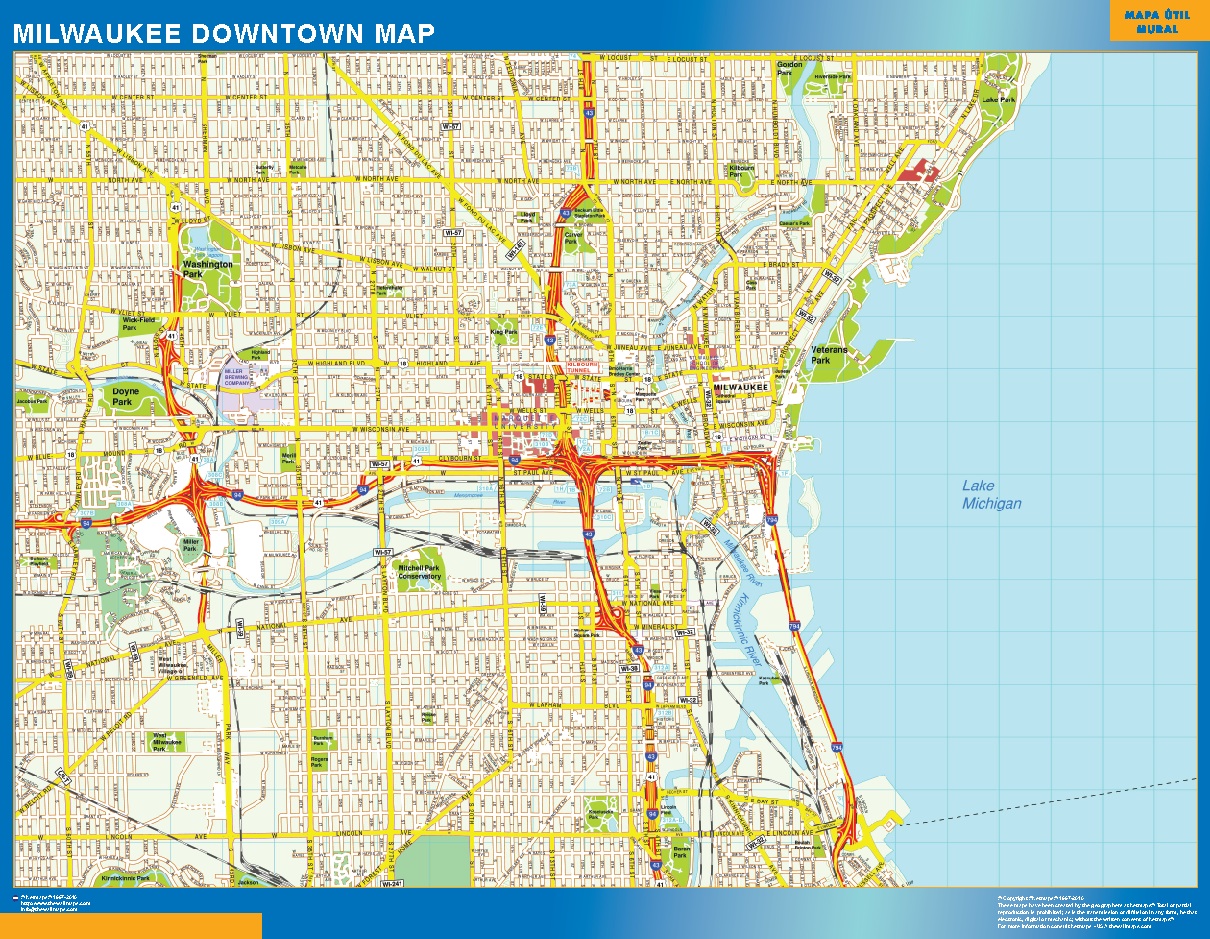 Milwaukee downtown wall map | Wall maps of the world. THE WALL MAPS