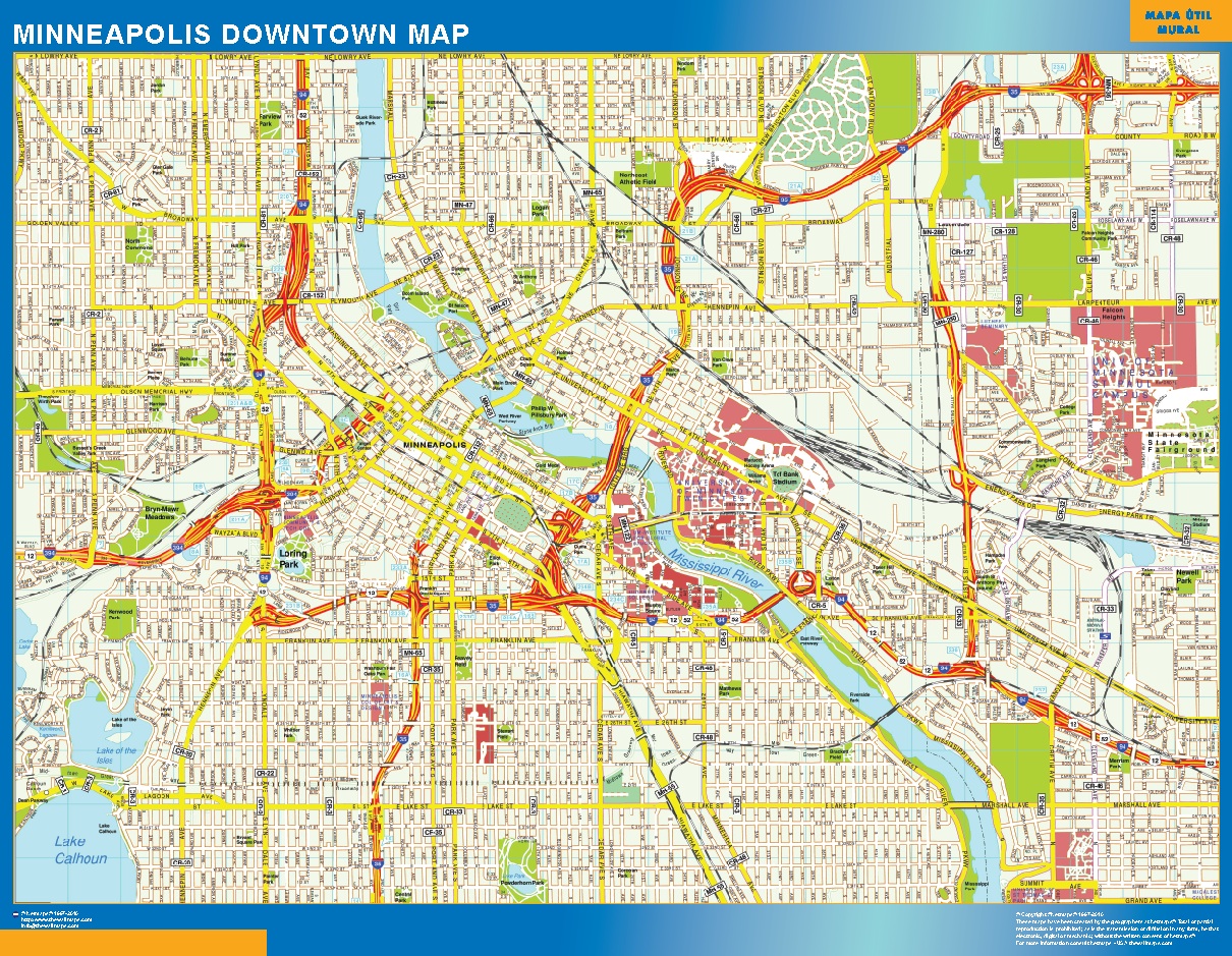 Minneapolis downtown wall map | Wall maps of the world. THE WALL MAPS