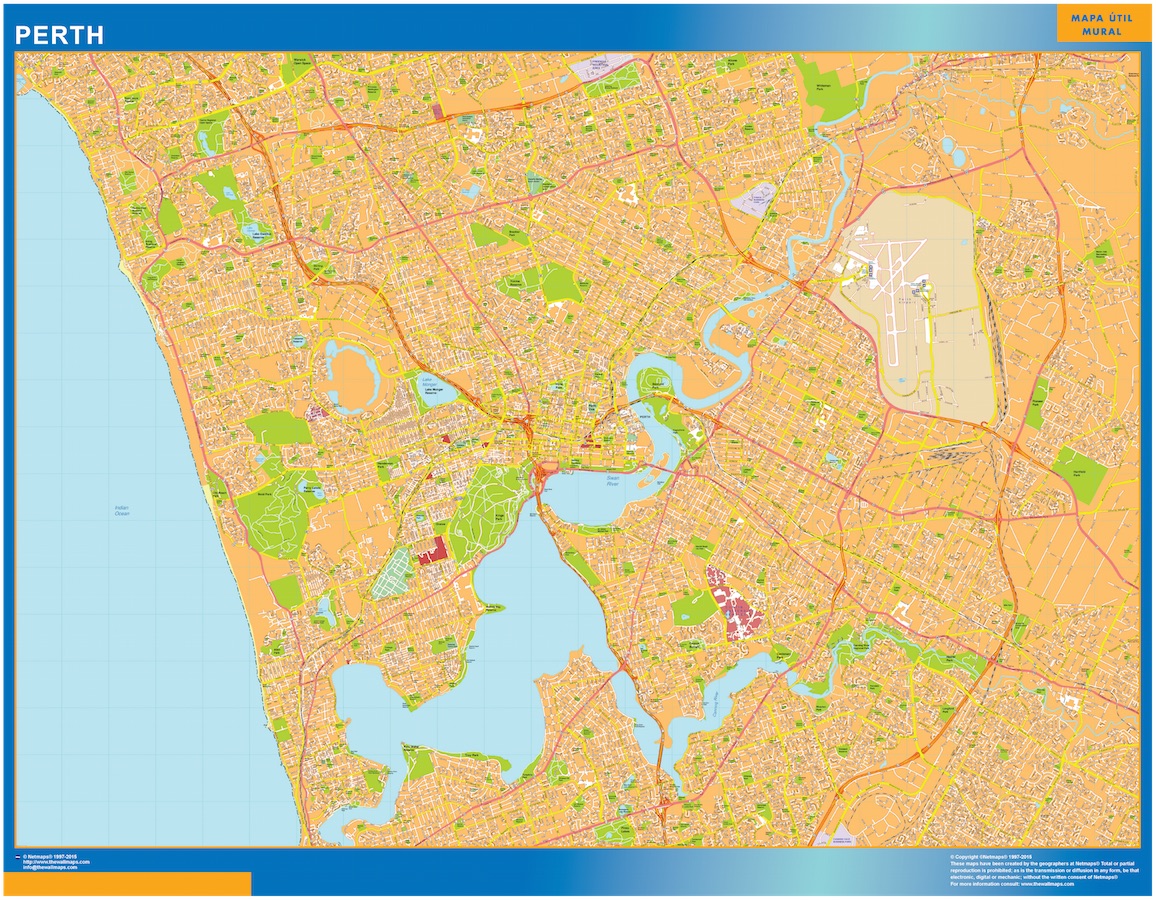 Perth laminated wall map | Wall maps of the world. THE WALL MAPS