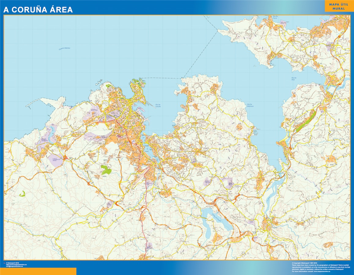 Road wall map A Coruna Spain | Wall maps of the world. THE WALL MAPS