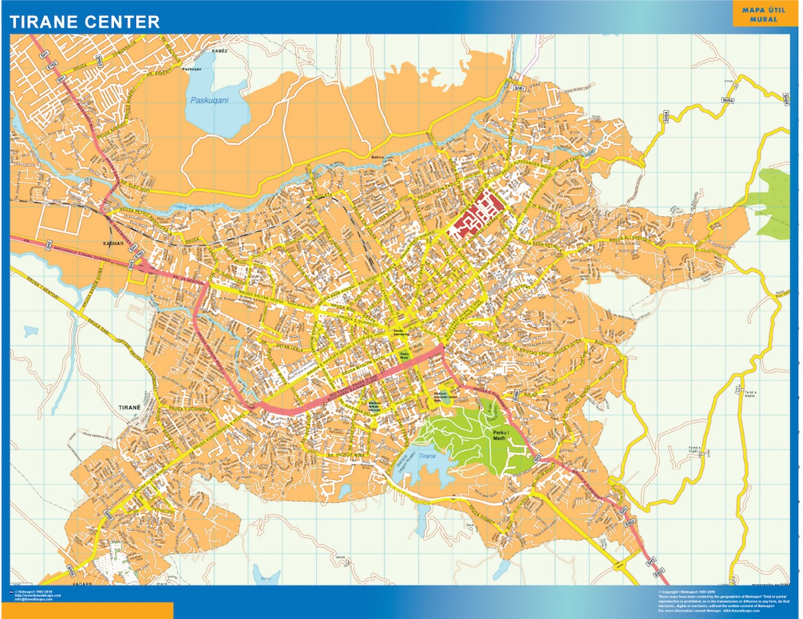 Tirane downtown wall map | Wall maps of the world. THE WALL MAPS