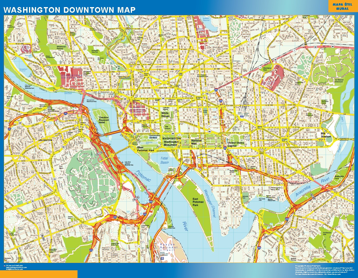 Washington downtown wall map | Wall maps of the world. THE WALL MAPS