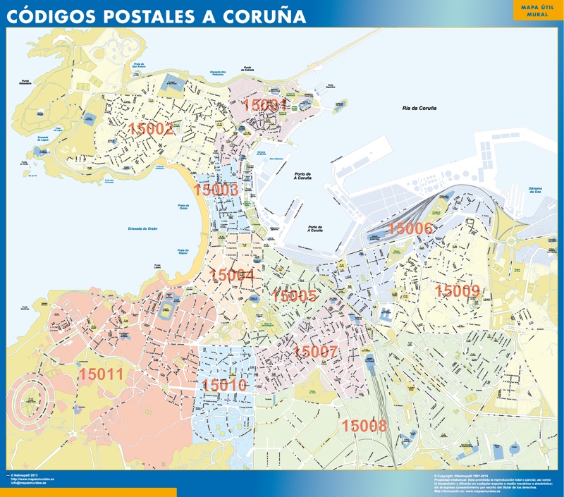 Zip codes A Coruna wall map | Wall maps of the world. THE WALL MAPS