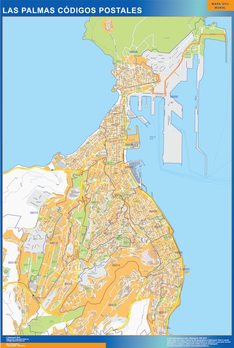 Zip codes Las Palmas wall map | Wall maps of the world. THE WALL MAPS