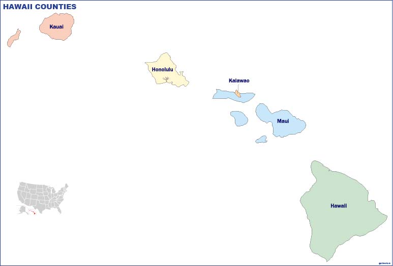 Hawaii counties | Wall maps of the world. THE WALL MAPS