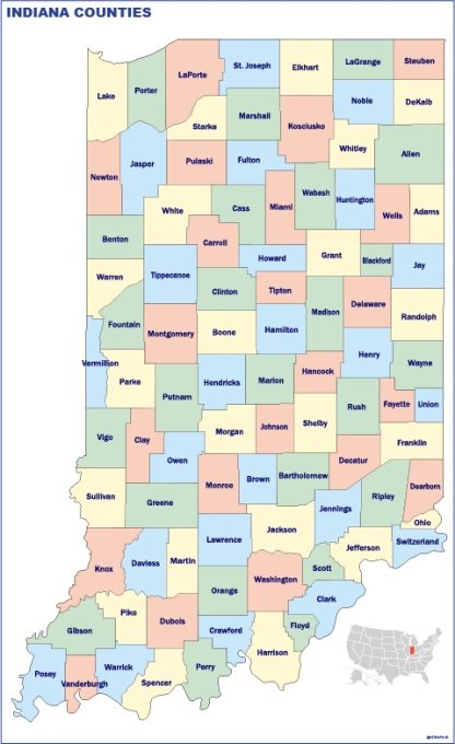 Indiana counties | Wall maps of the world. THE WALL MAPS