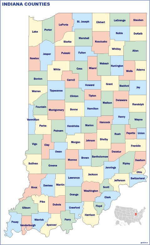 Indiana counties | Wall maps of the world. THE WALL MAPS