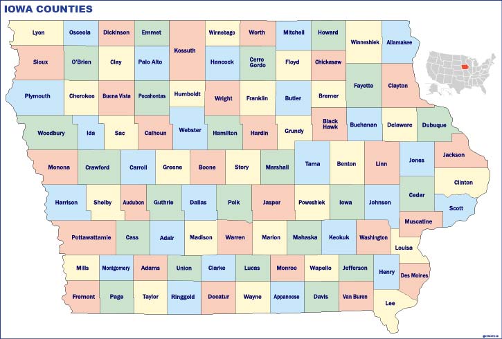 Iowa counties | Wall maps of the world. THE WALL MAPS